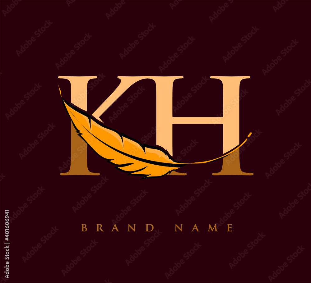 Initial letter KH logo with Feather Company Name, Simple and Clean ...