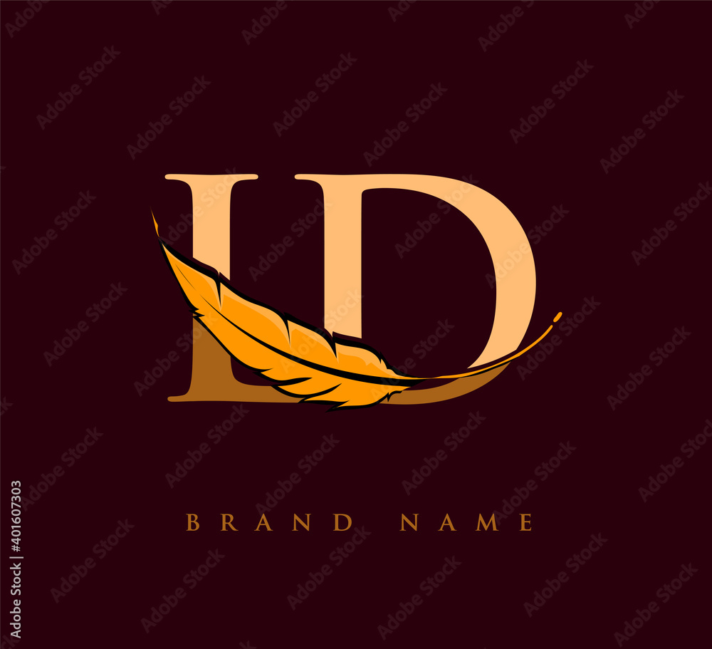 Initial letter LD logo with Feather Company Name, Simple and Clean ...