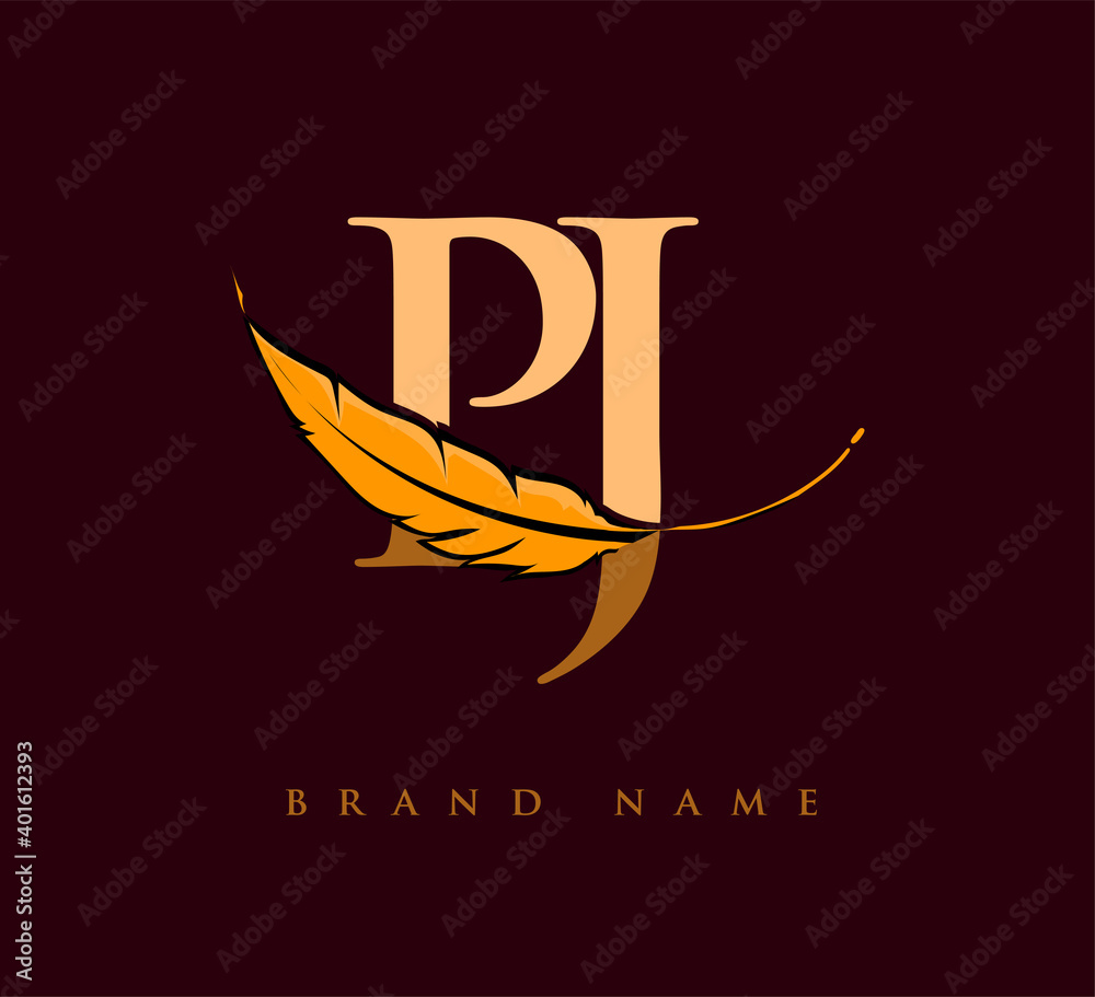 Initial letter PJ logo with Feather Company Name, Simple and Clean ...