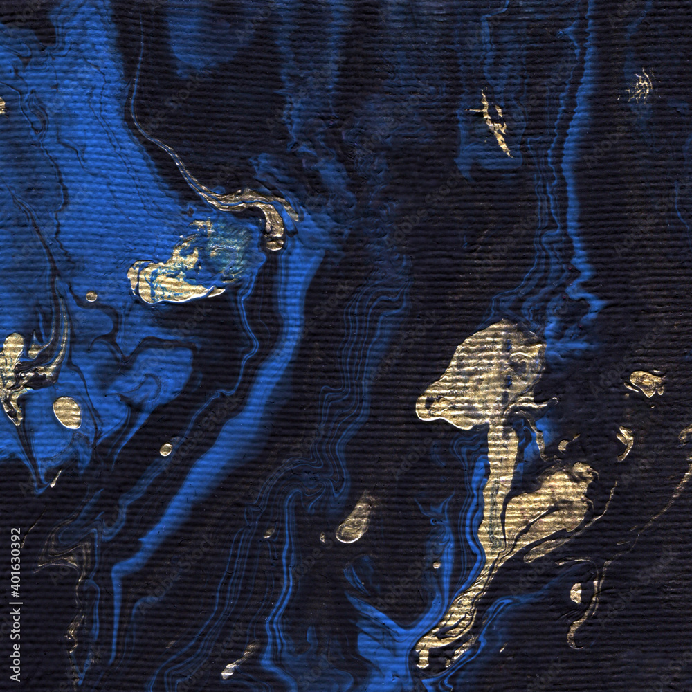 Ilustración de Stock Liquid art. Abstract black-blue-gold background ...