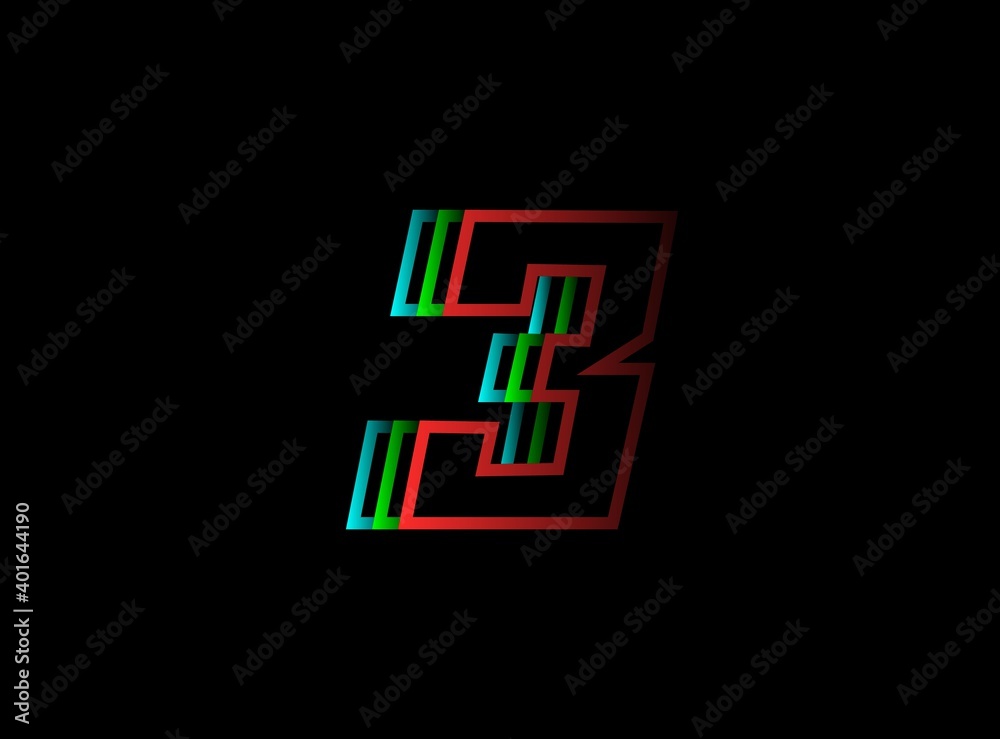3 number font fast, speed motion logo. Sport style futuristic oblique ...