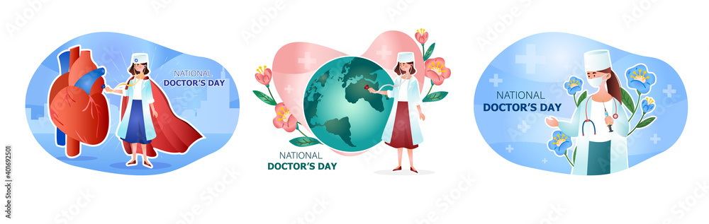Set of cartoons for international doctor s day. Greeting cards with ...