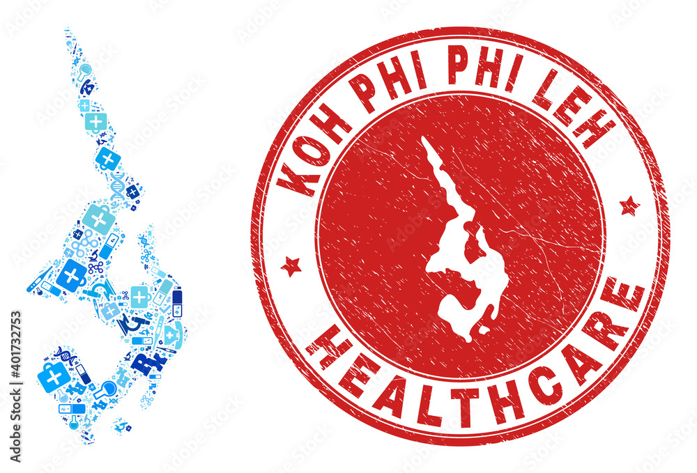 Image vectorielle Stock Vector collage Koh Phi Leh map with medical ...