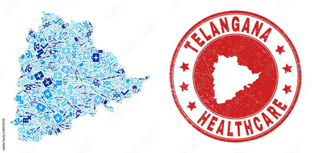 Stock-Vektorgrafik „Vector collage Telangana State map with inoculation ...
