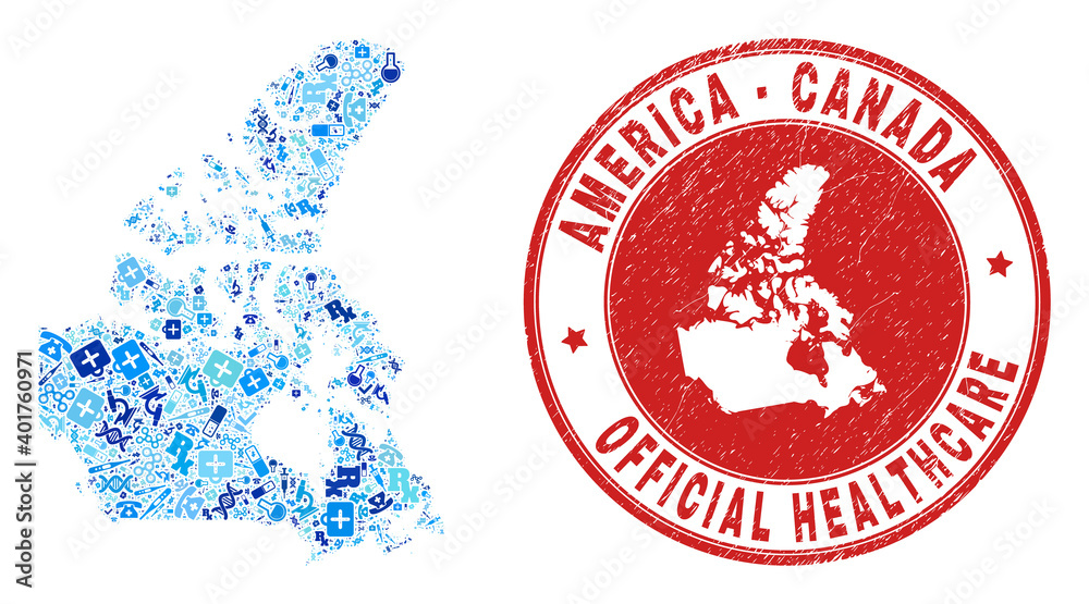 Vector de Stock Vector mosaic Canada v2 map of healthcare icons ...