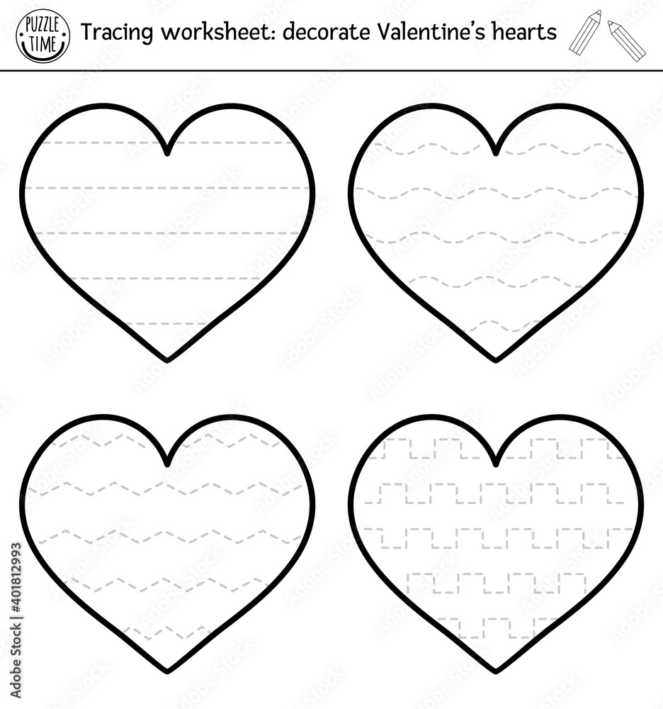 Vector Saint Valentine handwriting practice worksheet. February ...