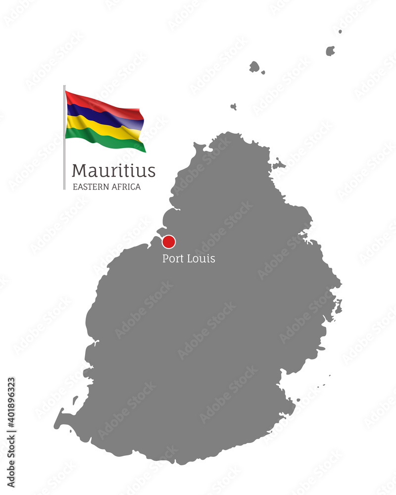 Silhouette of Mauritius country map. Gray detailed editable map with ...