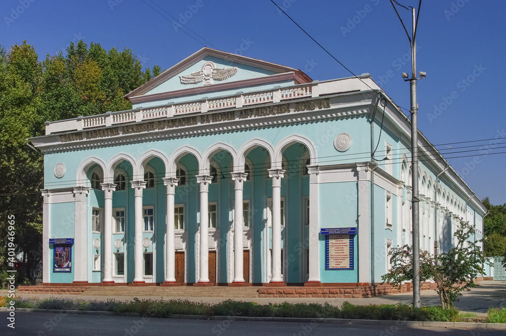 Soviet era neoclassical building Lohuti theatre on Rudaki avenue in ...