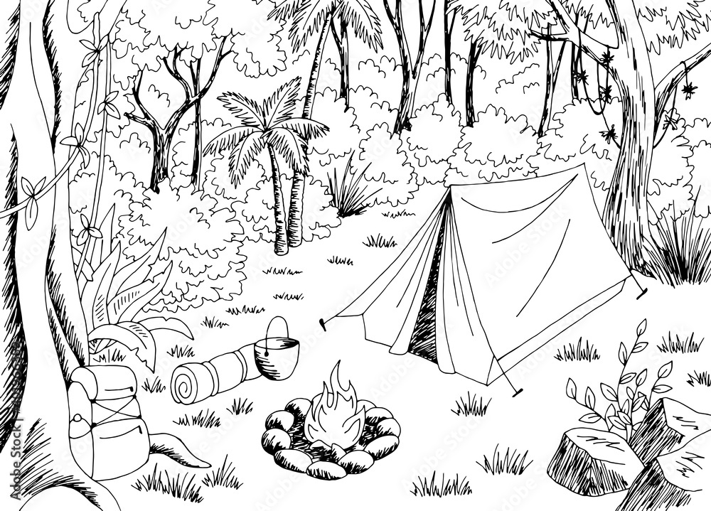Campground Clipart Black And White