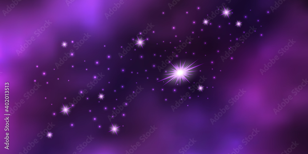 Purple galaxy space background with shiny stars and cosmic nebula ...