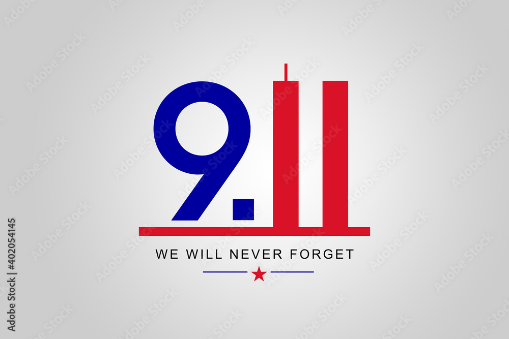 Always Remember 9 11, Patriot day. Number nine and the twin towers representing the number ...