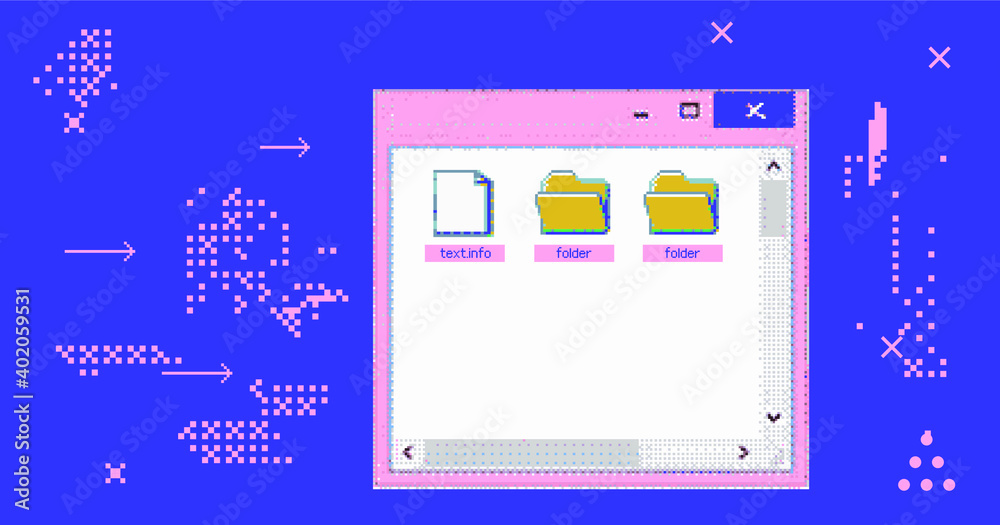 Vaporwave retro user interface with open blank window of text editor ...