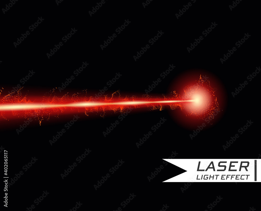 Bright red laser, beam, flash. Vector transparent ray. An object on an ...