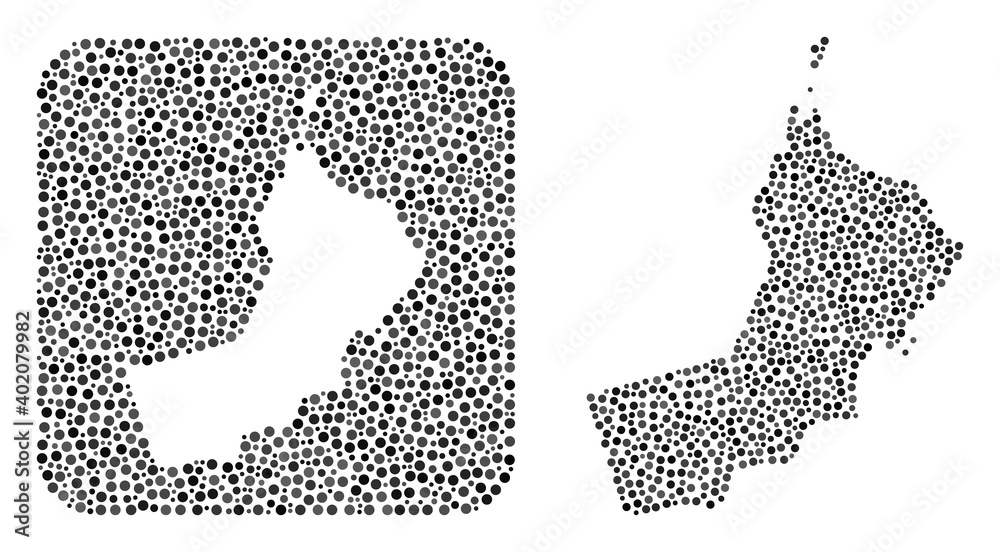 Image vectorielle Stock Map of Oman collage created with round dots and ...