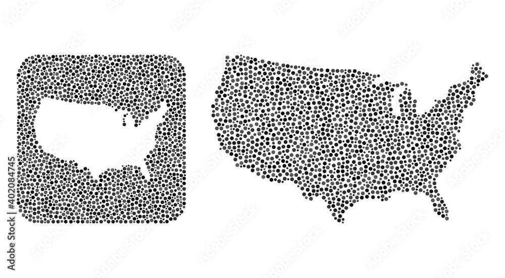 Map of USA collage designed with round points and subtracted space ...