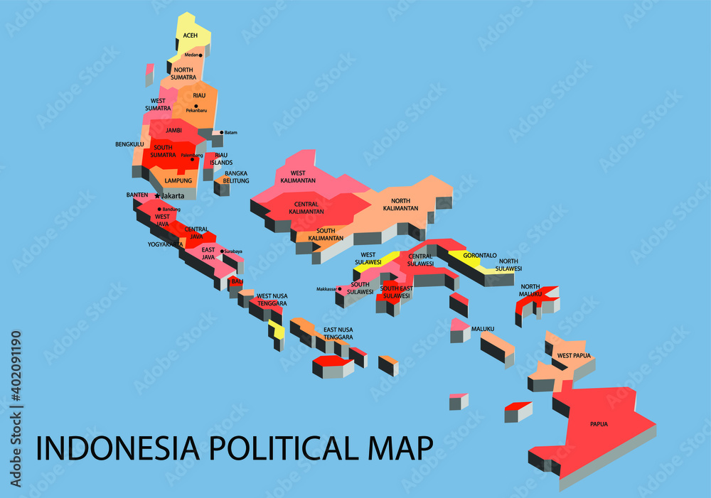Indonesia political isometric map divide by state colorful outline ...