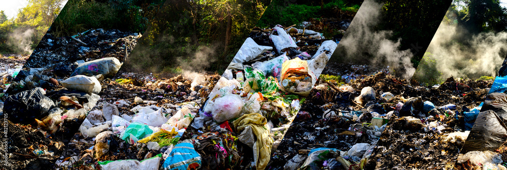 Collage of Garbage pollution from small towns Incinerated and disposed ...
