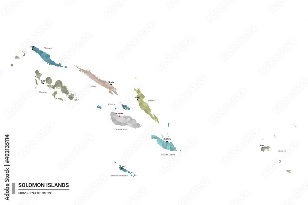 Solomon Islands higt detailed map with subdivisions. Administrative map ...