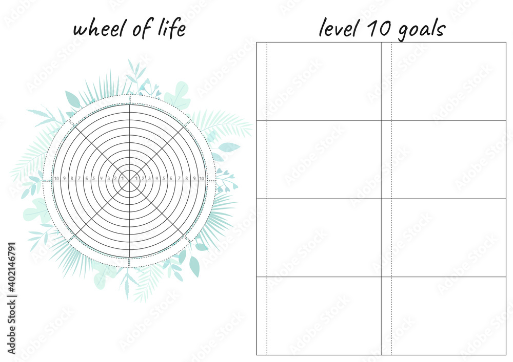 Printable A4 paper sheet with tropical leaves and Wheel of Life ...