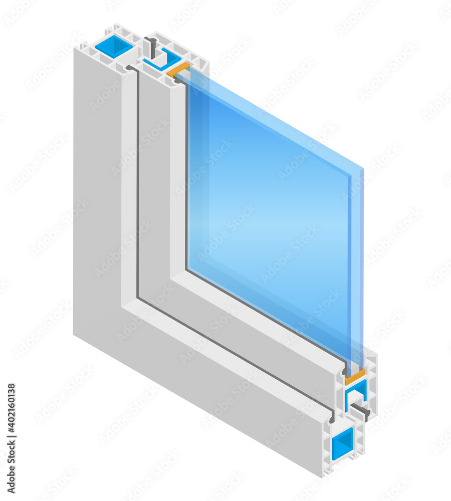 Isometric vector illustration plastic window frame profile isolated on ...