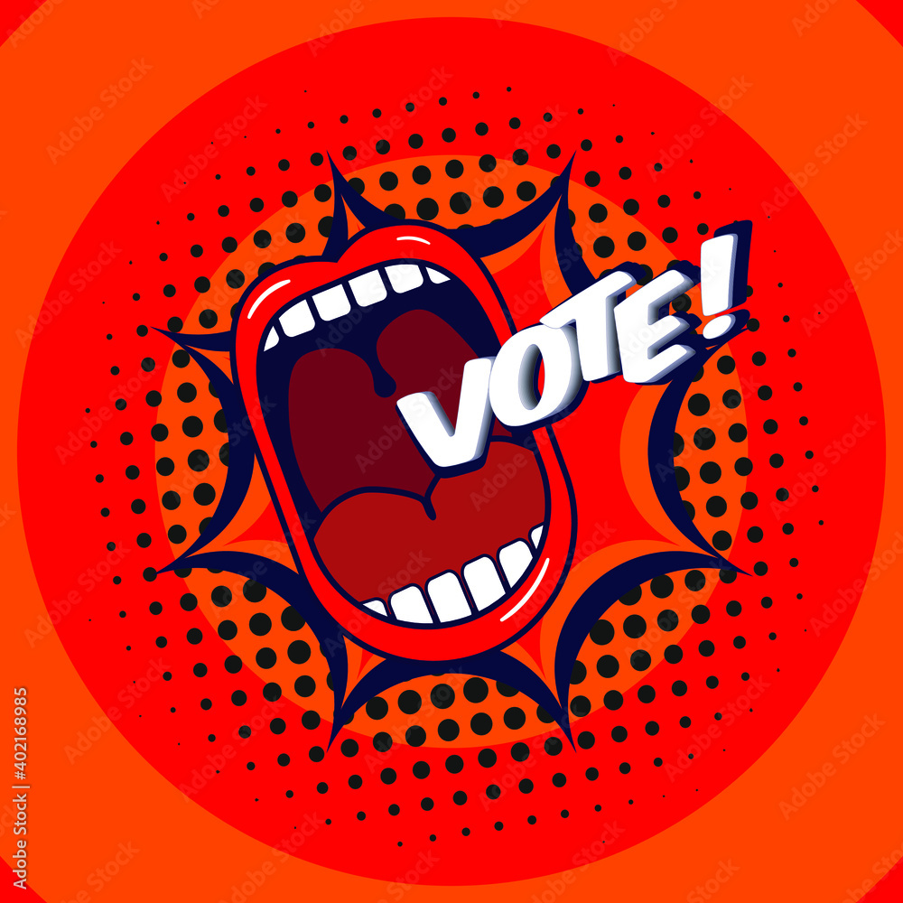 Vector de Stock Vote poster. Large open mouth with slogan "vote!" big ...