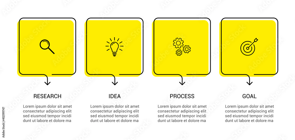Business timeline infographic with 4 steps or options. Thin line design ...