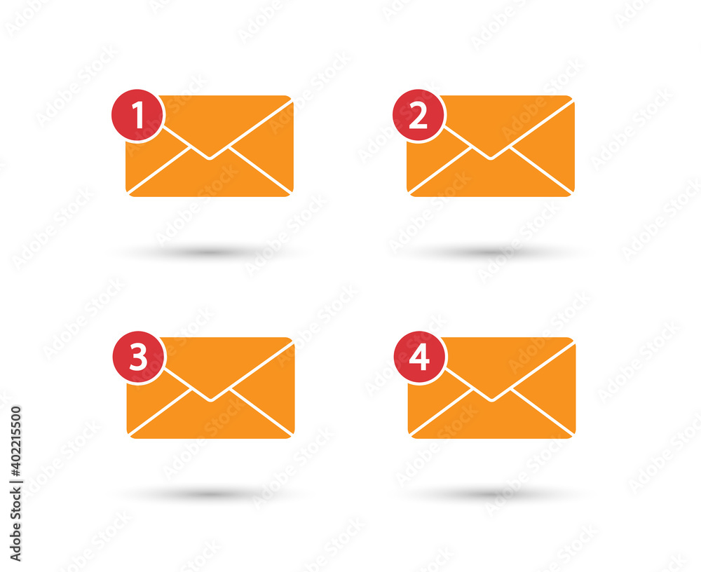 Messages icon set with notification. Envelope message icon collection ...