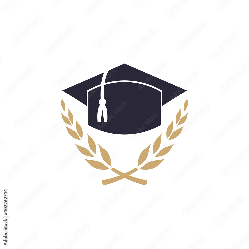 Graduation cap and leaf logo concept. Vintage education logo template ...
