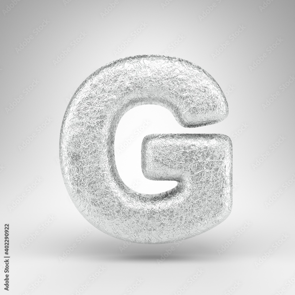 Letter G uppercase on white background. Creased aluminium foil 3D ...