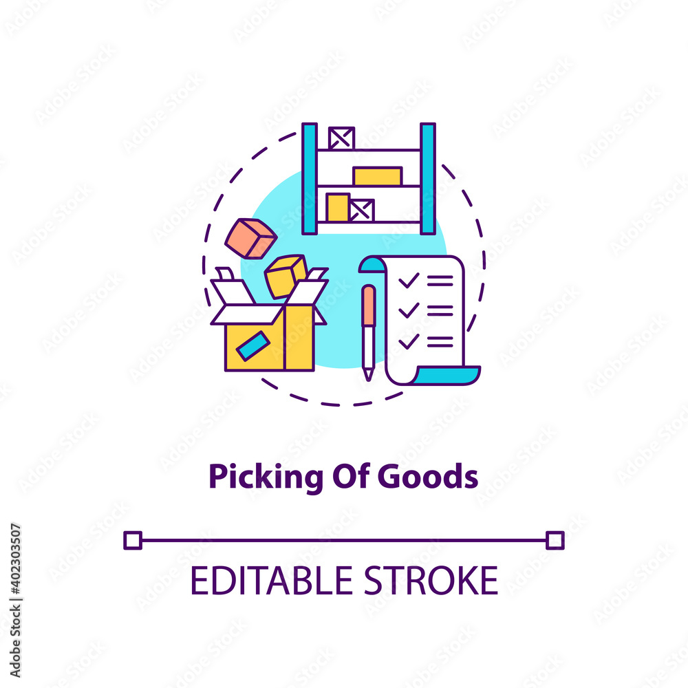 Picking of goods concept icon. Warehouse management components. Taking ...