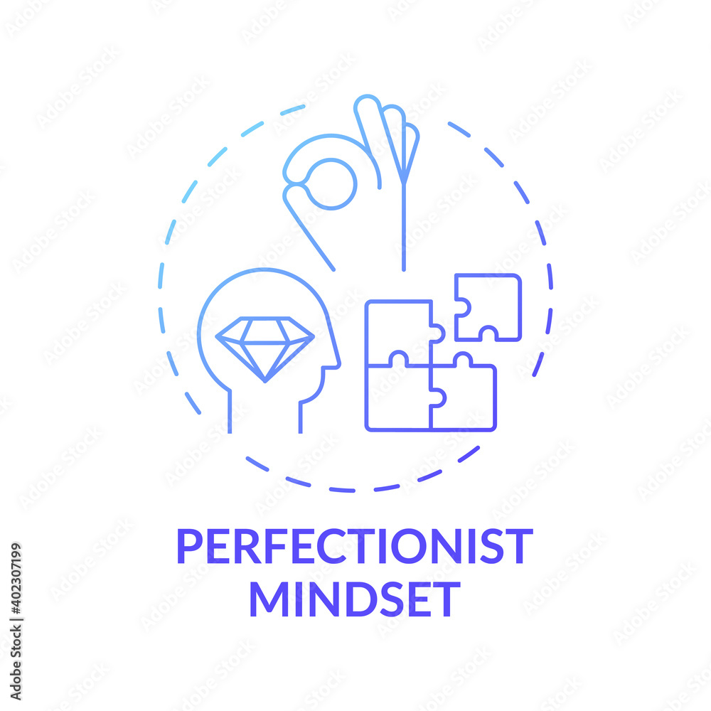 Perfectionist mindset concept icon. Procrastination reason idea thin ...