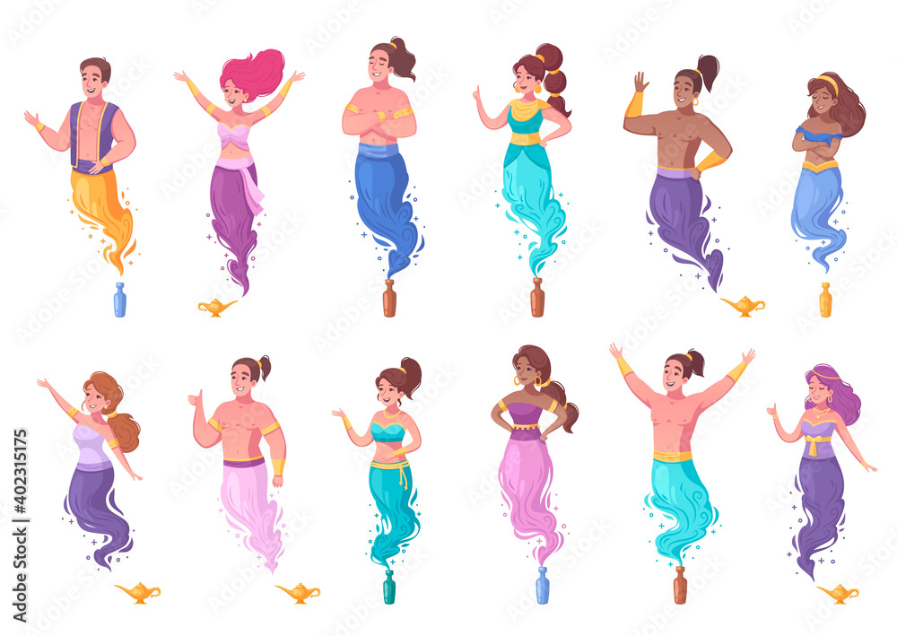 Genie Characters Icons Set Stock Vector | Adobe Stock