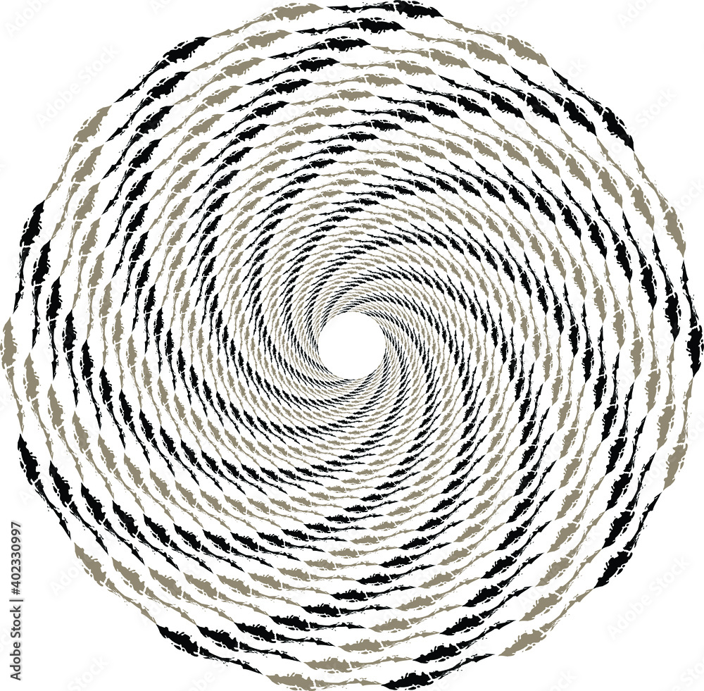 Dotted, dots, speckles abstract concentric circle. Spiral, swirl, twirl ...