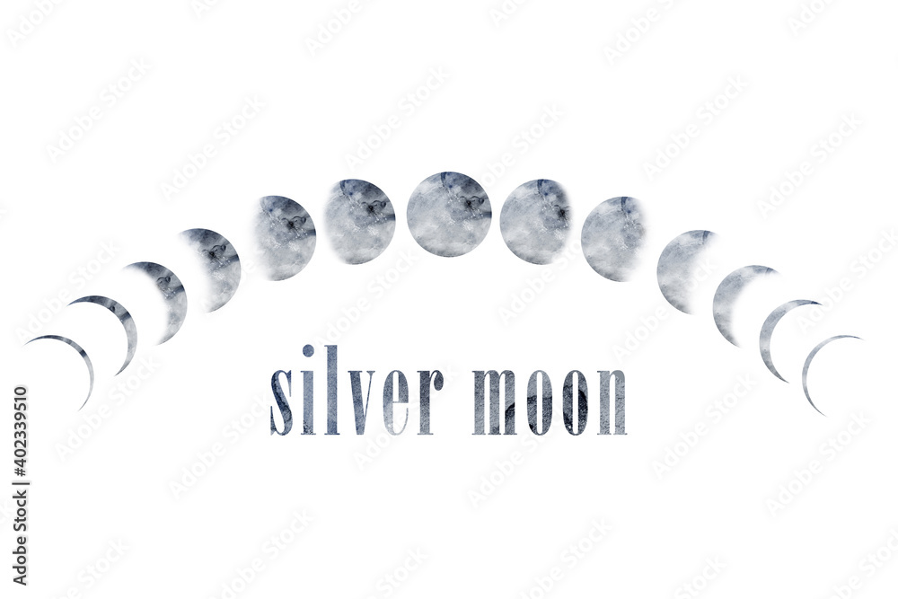 Watercolor moon phases clipart, celestial illustration set on white ...