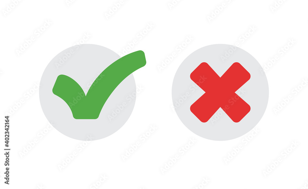Check mark icons. Green tick and red x. Symbols of approval. Stock ...