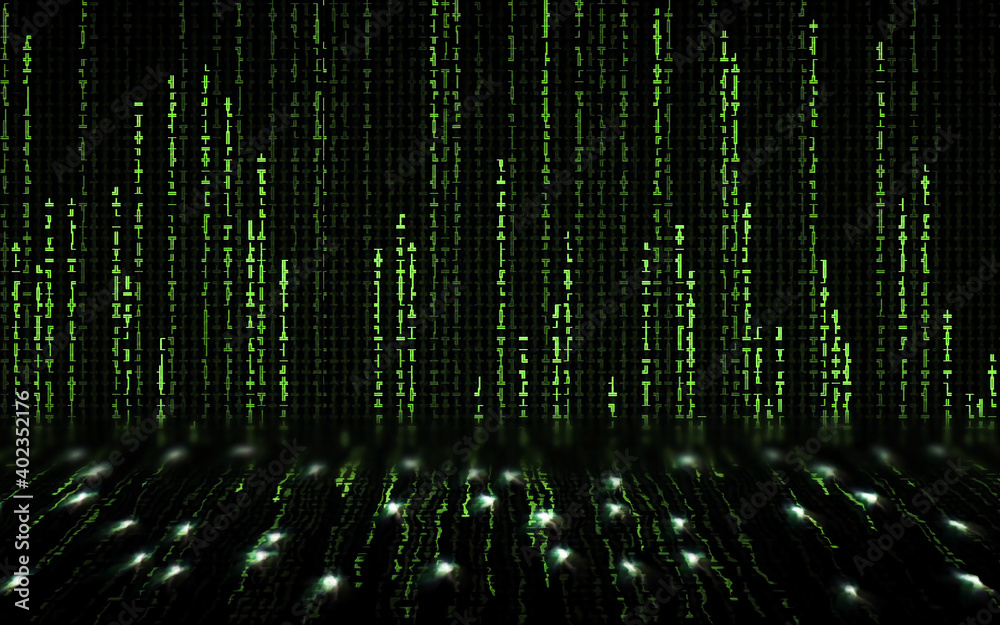 A 3d space inside a computer, with walls made of random symbols ...