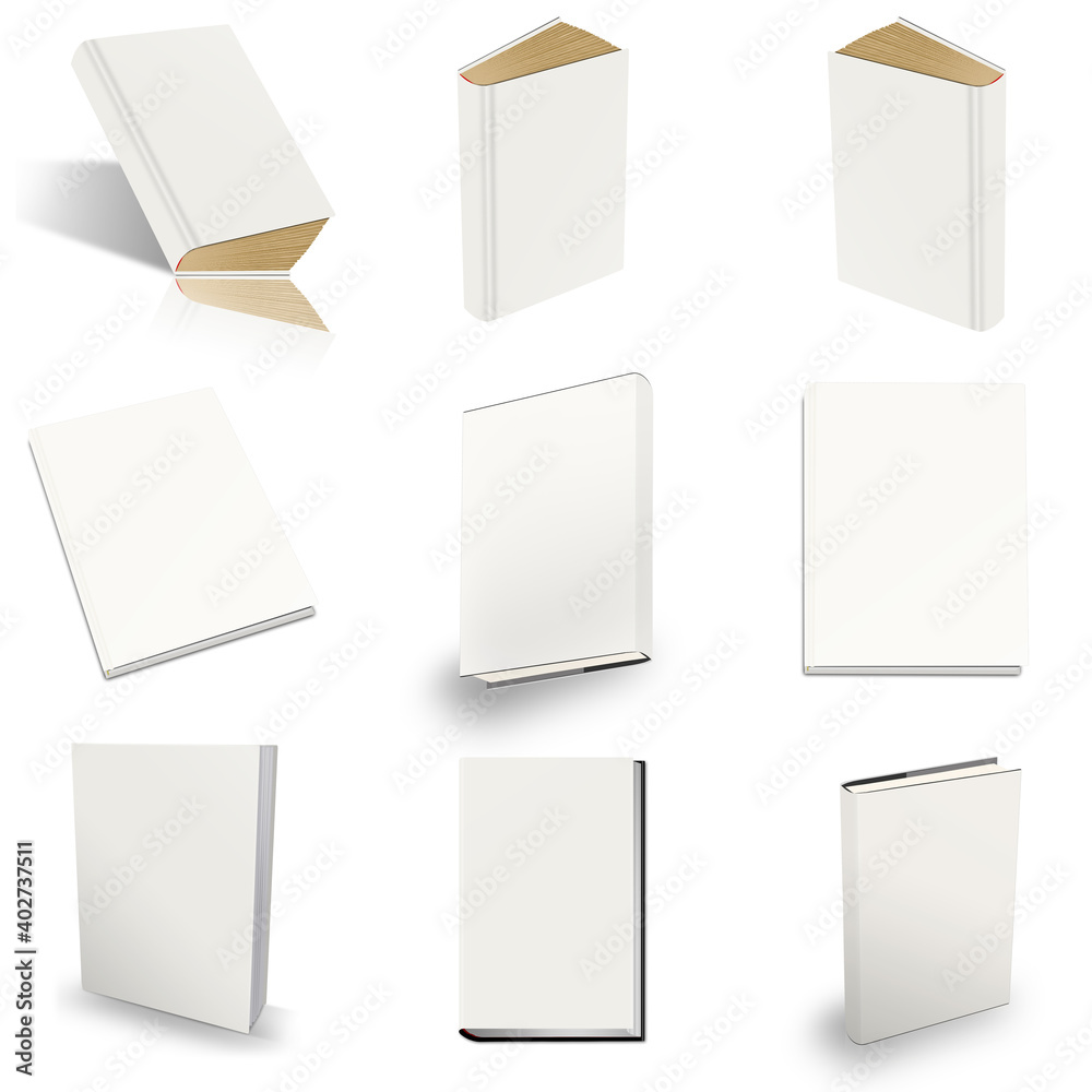 Nine blank white book mockup with shadow. Stock Illustration | Adobe Stock