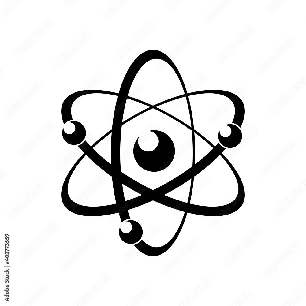Atomic energy symbol black vector icon. Chemical reaction sign ...