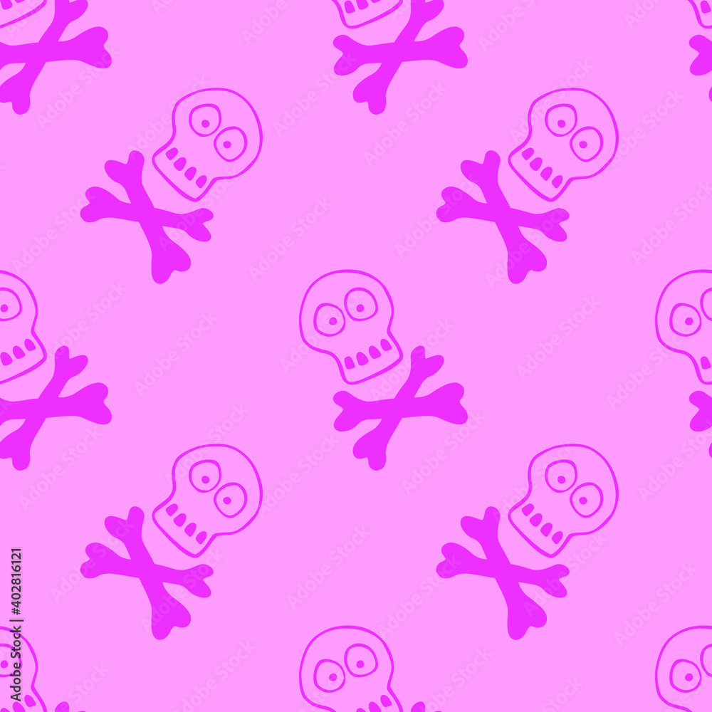 Seamless pattern with human skull and bones. Primitive cartoon style ...