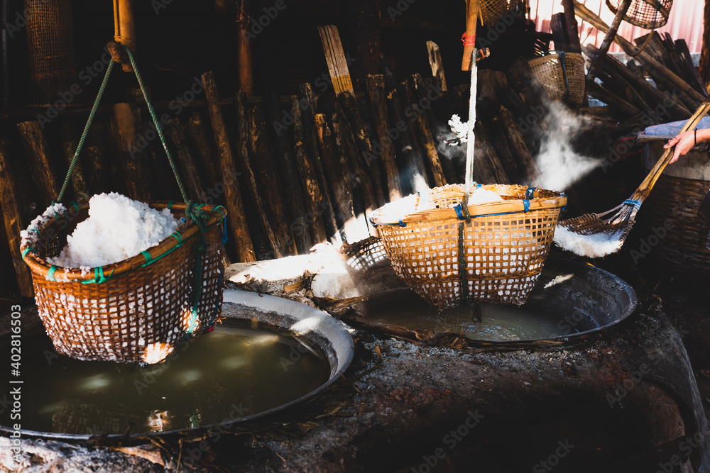 picture of production of natural rock salt by boiling saline from ...