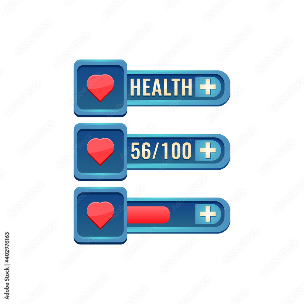 เวกเตอร์ Stock set of fantasy rpg game ui health bar with numeric and ...