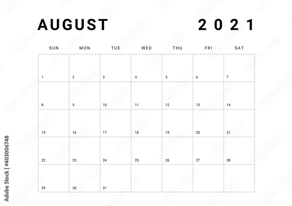 2021 Minimalist Black and White Calendar, Sunday Start Printable ...