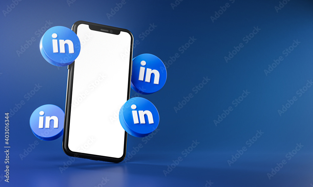 LinkedIn Icons Around Smartphone App Mockup 3D Stock Illustration ...