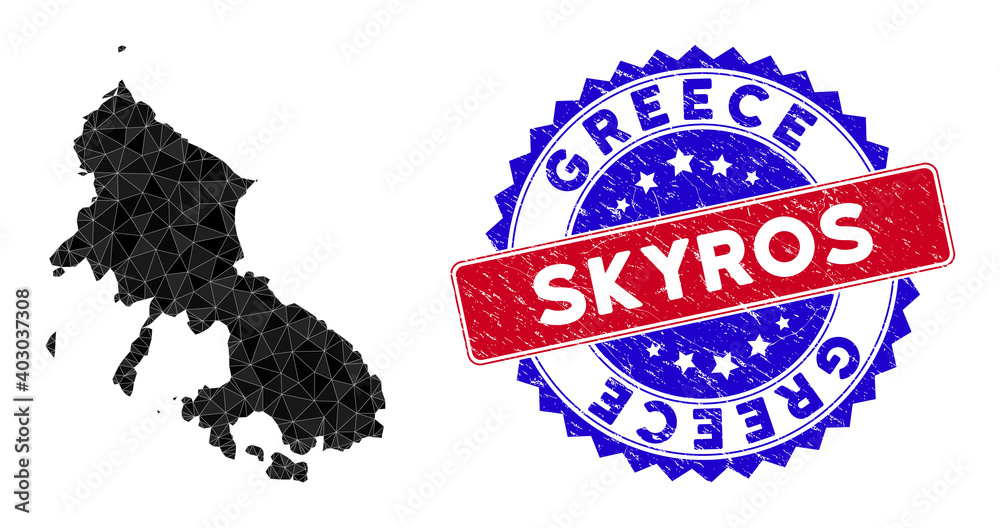 Skyros Greek Island map polygonal mesh with filled triangles, and ...