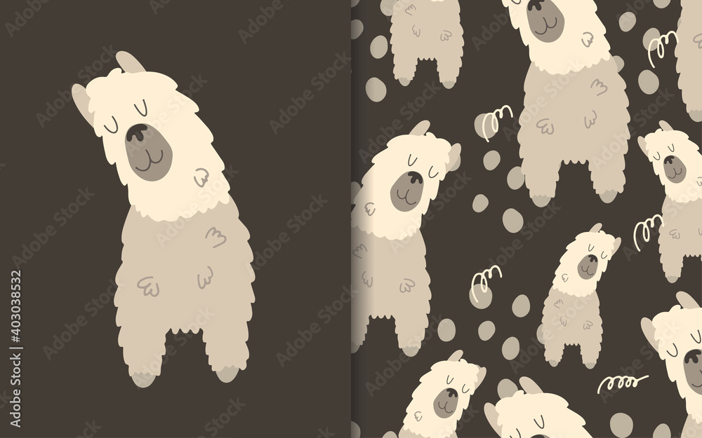 Llama, alpaca. Set of vector seamless backgrounds and illustrations ...