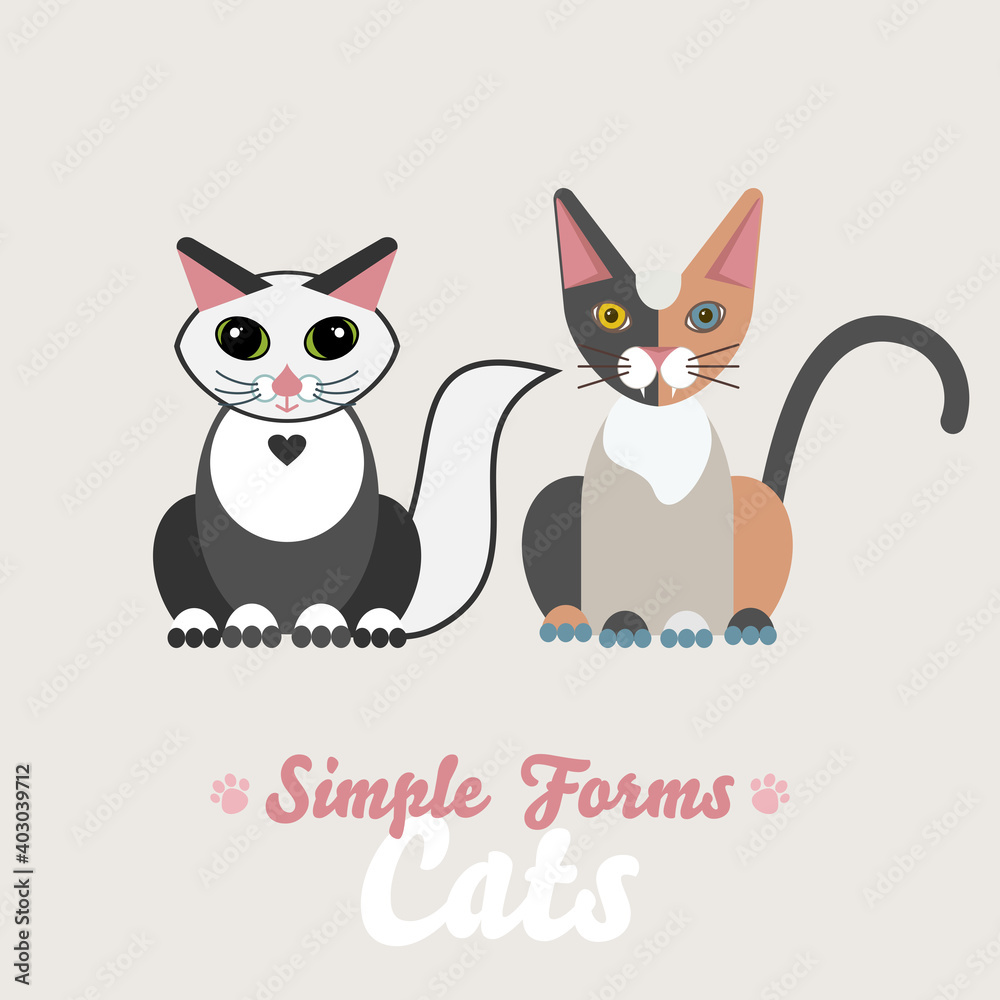 Vector de Stock Flat cats sitting front view isolated vector. Cartoon ...
