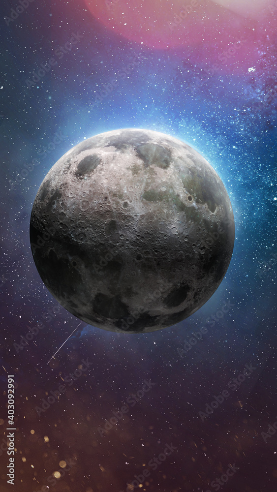 Full Moon in deep space. Vertical sci fi wallpaper. Far galaxy and ...