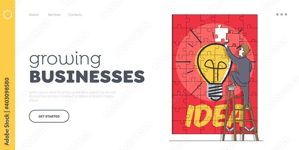 Task Solution and Problem Solving Landing Page Template. Business Man ...