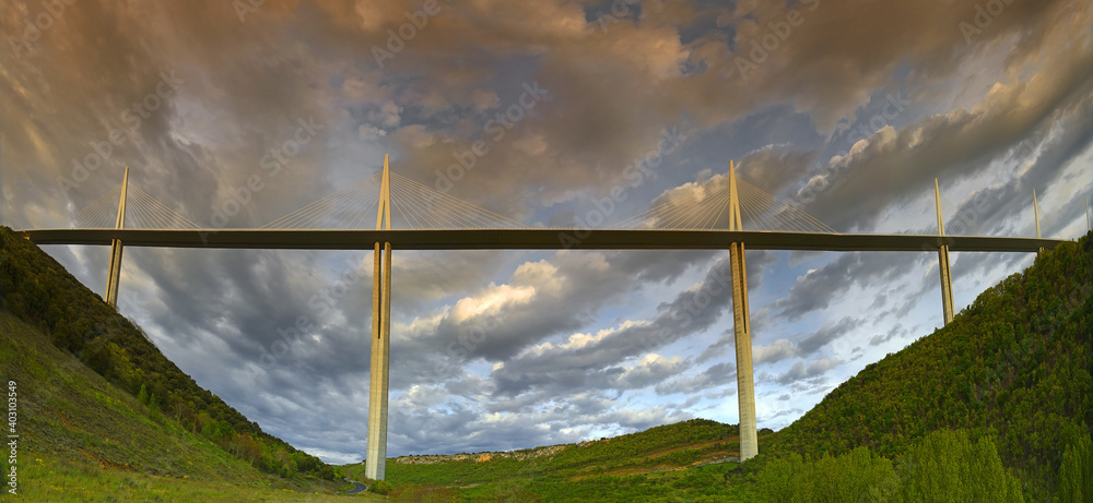 Tarn River Valley and Millau Viaduct, Aveyron Departement. One of the ...