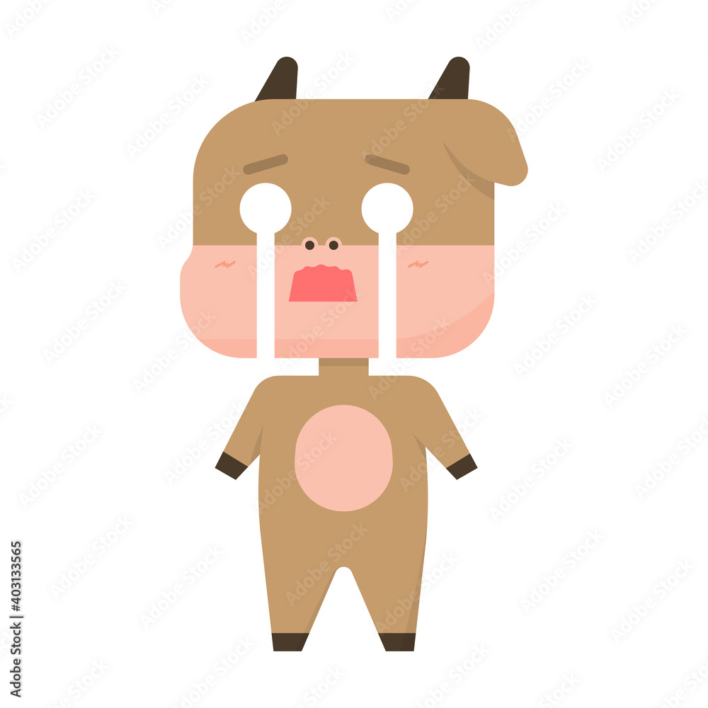 buffalo or bull chibi character illustration. sad or crying facial ...